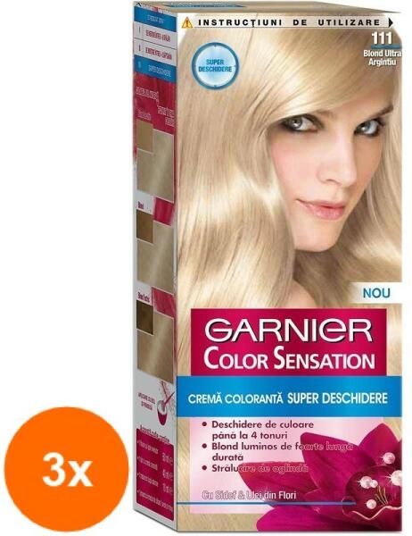 Garnier Set 3 x Vopsea de Par Permanenta cu Amoniac Garnier Color Sensation 111 Blond Ultra ...