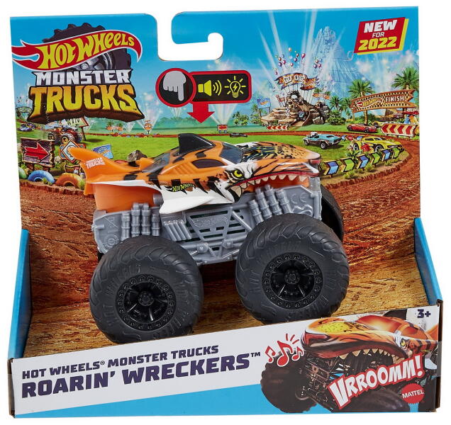Mattel HOT WHEELS MONSTER TRUCK ROARIN WRECKERS TIGER SHARK CU FUNCTII SI SUNETE SCARA 1: 43 ...