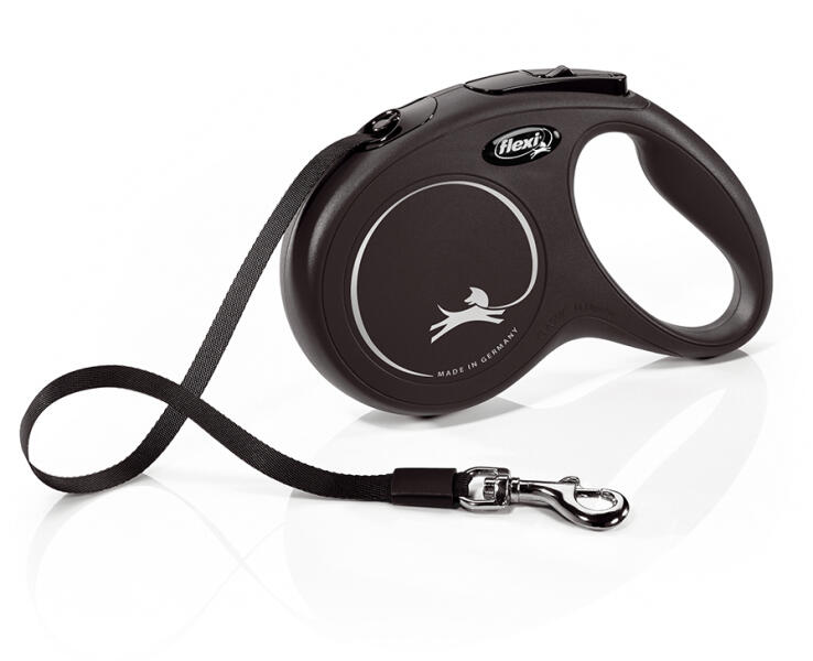 flexi NEW CLASSIC póráz M 25 kg -ig, 5 m hevederrel - fekete