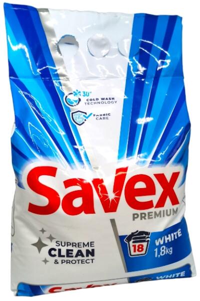 Savex прах за пране, 1, 80кг, 18 пранета, Бяло пране Препарати и ...