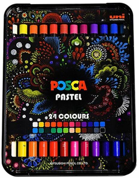POSCA Set 24 Creioane Pastel Ulei Posca Color in Cutie Metalica (Creion ...