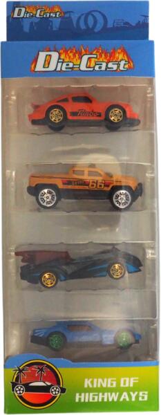 Diecast Set 4 masini curse, Diecast, metal si plastic, multicolor, 1: ...