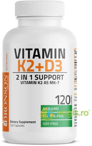 Bronson Laboratories Vitamina K2 90mcg + Vitamina D3 5000IU 120cps (Suplimente nutritive) - Preturi