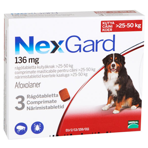 Merial NexGard XL comprimate masticabile, 25-50 kg, 3 comprimate ...