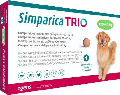 Zoetis Simparica Trio Caini 48 mg (20.1 - 40 kg) Deparazitare interna ...