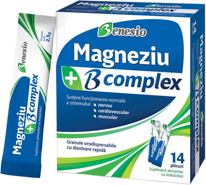 Benesio Magneziu B complex, 14 plicuri orodispersabile, Benesio ...