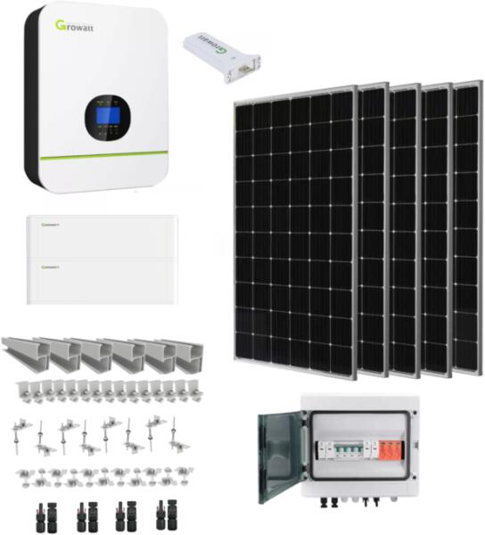 GROWATT Kit complet invertor 5kW OFF GRID, cu baterii, 10 panouri ...
