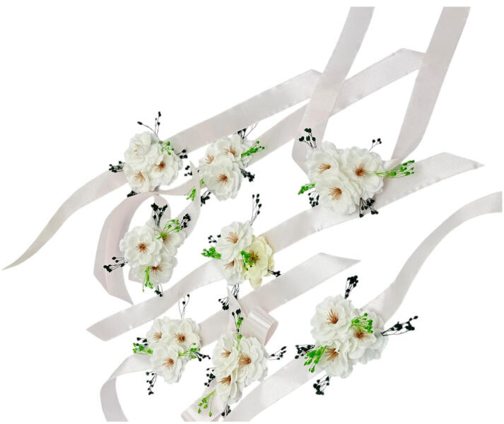 Eventissimi® Set 8 bratari pe panglica pentru nunta, cu flori naturale ...