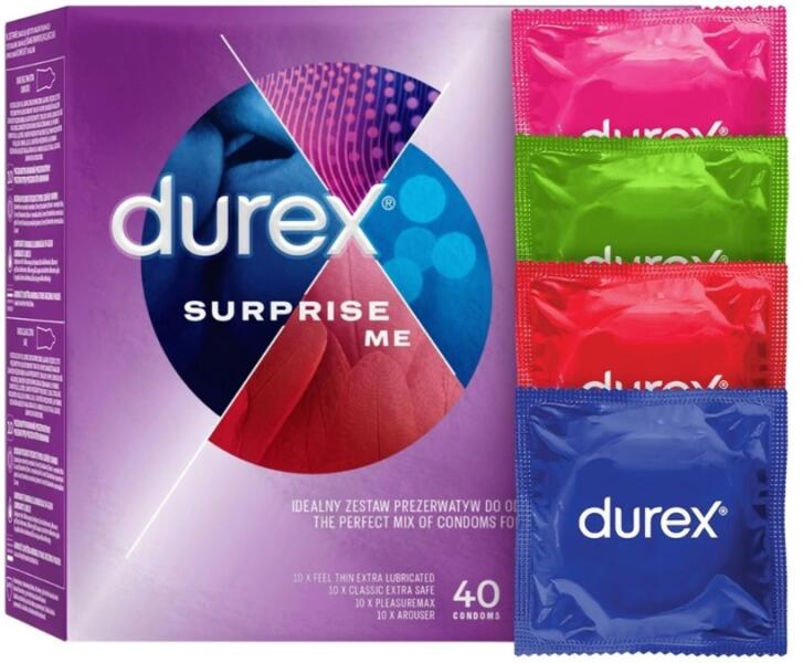 Durex Suprise Me set prezervative 40 buc - Feel Thin + Extra Safe ...