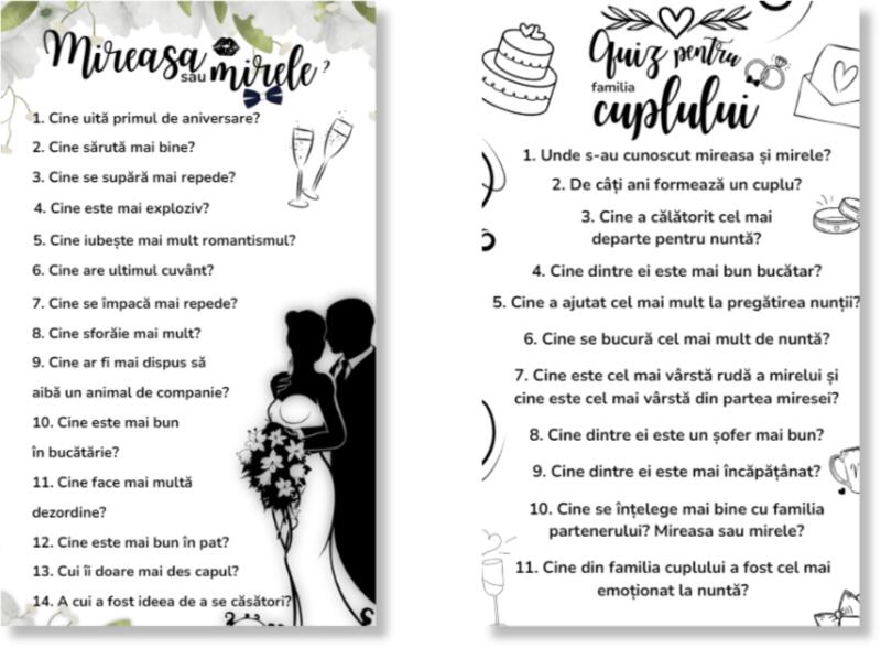 Personal Set de quiz-uri pentru nuntă (Formular) - Preturi