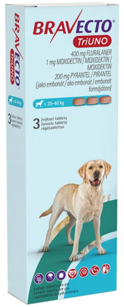 MSD BRAVECTO TRIUNO antiparazitar intern si extern pentru caini 400mg (20-40 kg) - 1 tableta ...