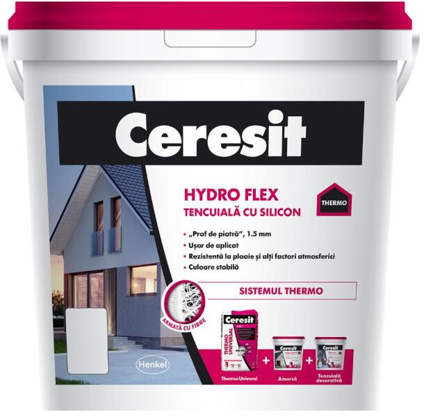 Ceresit Tencuiala decorativa cu silicon Ceresit Hydro Flex, aspect praf de piatra, granulatie 1. ...