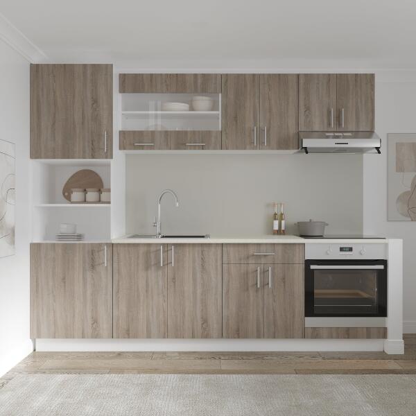 haaus Set Bucatarie Karo V20, Stejar Sonoma Inchis/Alb, Blat Thermo 28 ...