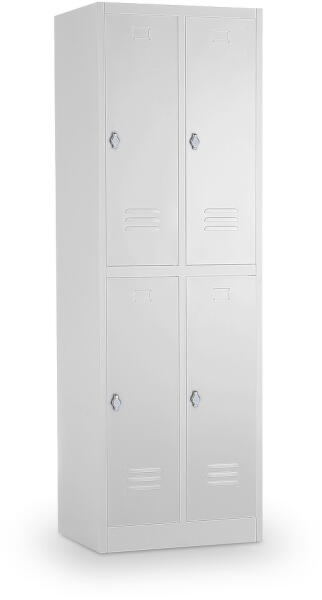 Rauman Dulap vestiar metalic - 4 cutii, 60 x 45 x 185 cm, încuietoare pentru lacăt, gri - ral ...