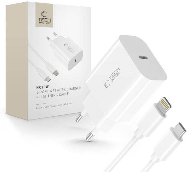 Tech-Protect Incarcator de retea NC20W USB-C PD + cablu Lightning 20W ...