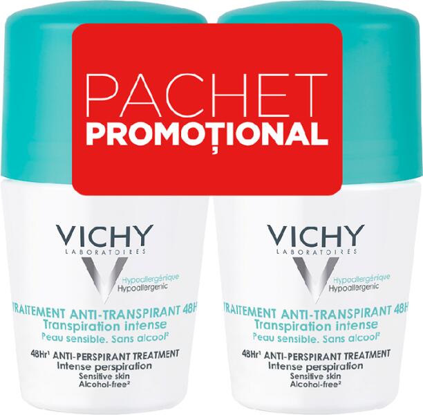 Vichy Pachet Deodorant roll-on antiperspirant cu parfum 48h, 50 ml + 50 ...