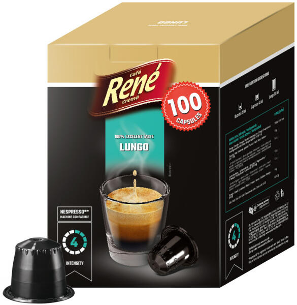 Café René | Big Pack Lungo - 100 capsule compatibil cu Nespresso ...
