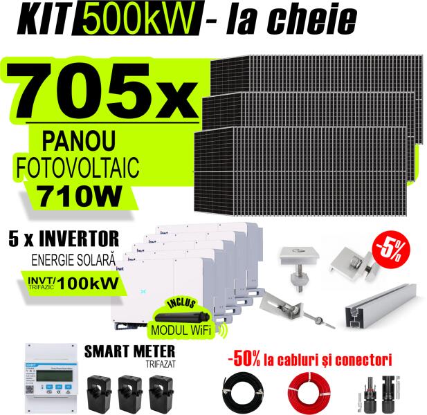 AustrianSolar Kit Complet Sistem Fotovoltaic 500kW On-Grid trifazic, cu ...