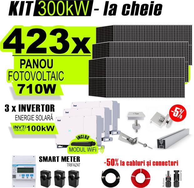 AustrianSolar Kit Complet Sistem Fotovoltaic 300kW On-Grid trifazic, cu ...