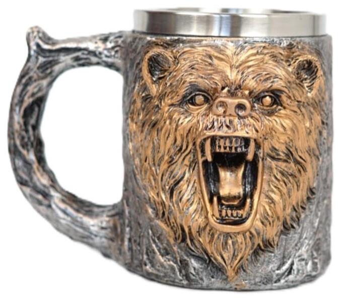 Halba de bere model Urs, din Otel Inoxidabil si Rasina, Cana medievala ...