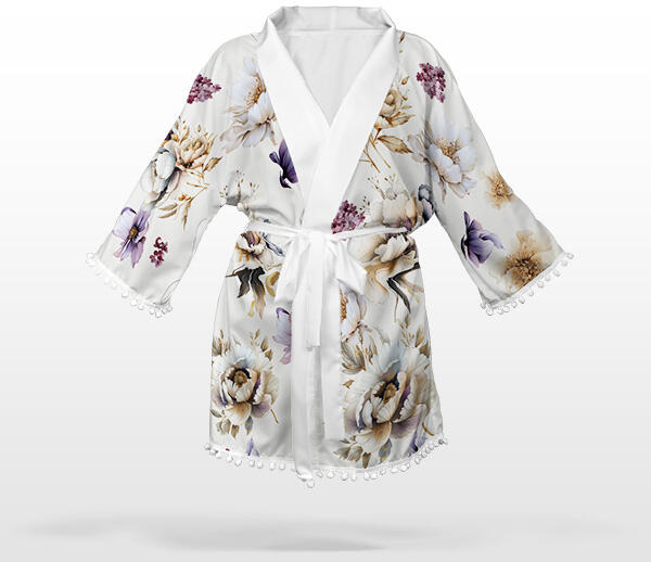 Takoy Panou cu croială L mătase artificială / silky kimono flori mov ...