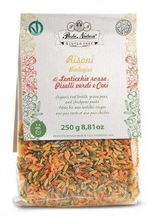 Pasta Natura Paste Risoni tricolore cu mazare, linte si naut 250g Pasta ...