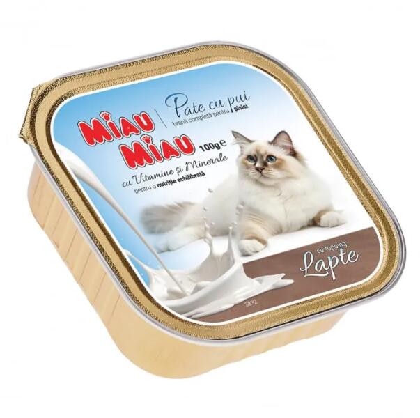 MIAU MIAU Pateu pentru pisici Miau Miau cu pui topping de lapte 100 gr ...