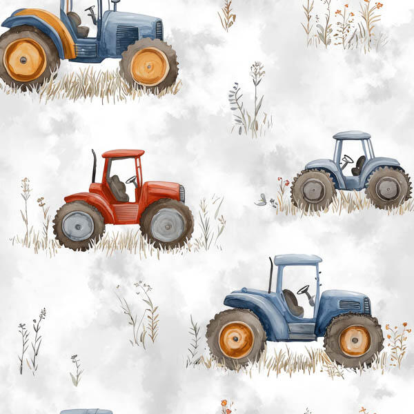 Takoy Material PUL la metru model tractor pe pajiște (Marfuri textile ...