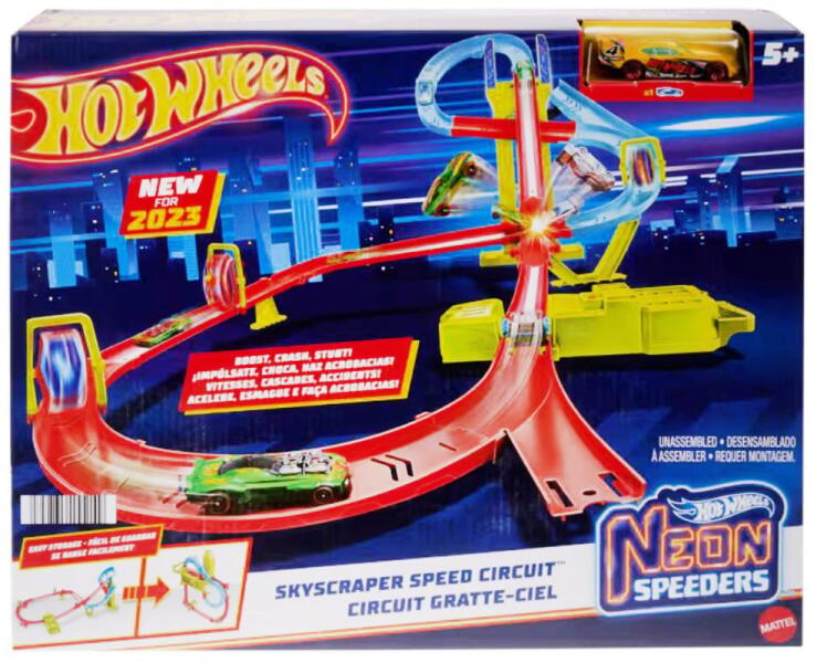 Mattel Set de joaca circuit cu masina, Hot Wheels, Neon Speeders ...