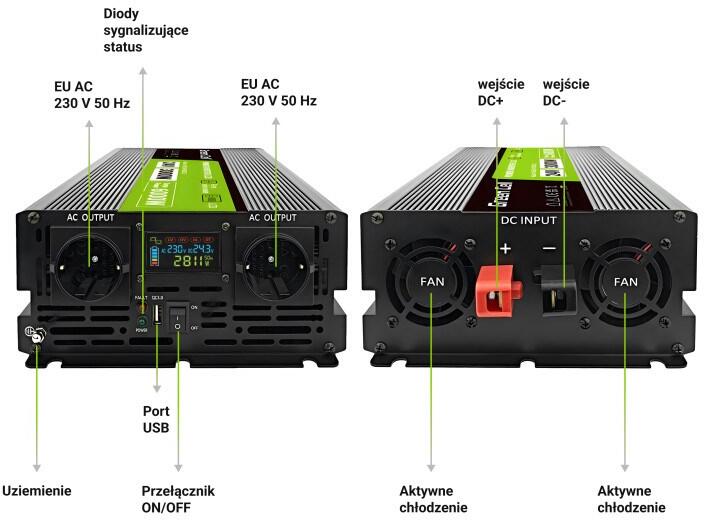 Vásárlás: Green Cell Przetwornica napicia PowerInverter LCD 24 V 3000W ...