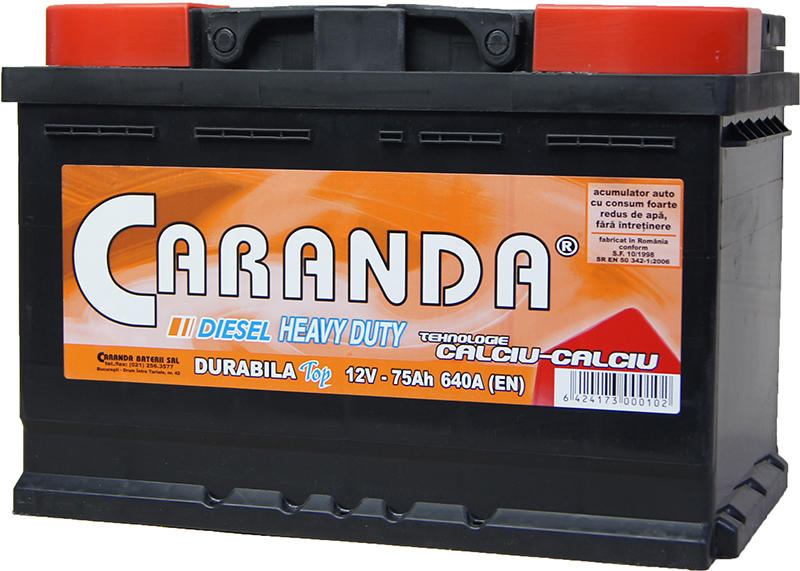 CARANDA DURABILA TOP 75Ah 640A Borna Inversa (Acumulator auto) - Preturi