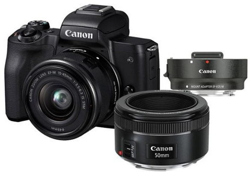 Canon EOS M50 + EF-M 15-45mm IS STM + 50mm STM - Цени, евтини оферти за ...