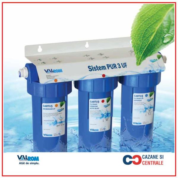 Valrom Filtru apa potabila, Aquapur PUR3 UF, ultrafiltrare cu 3 cartuse ...