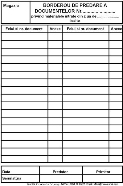 Borderou de predare a documentelor (Formular) - Preturi