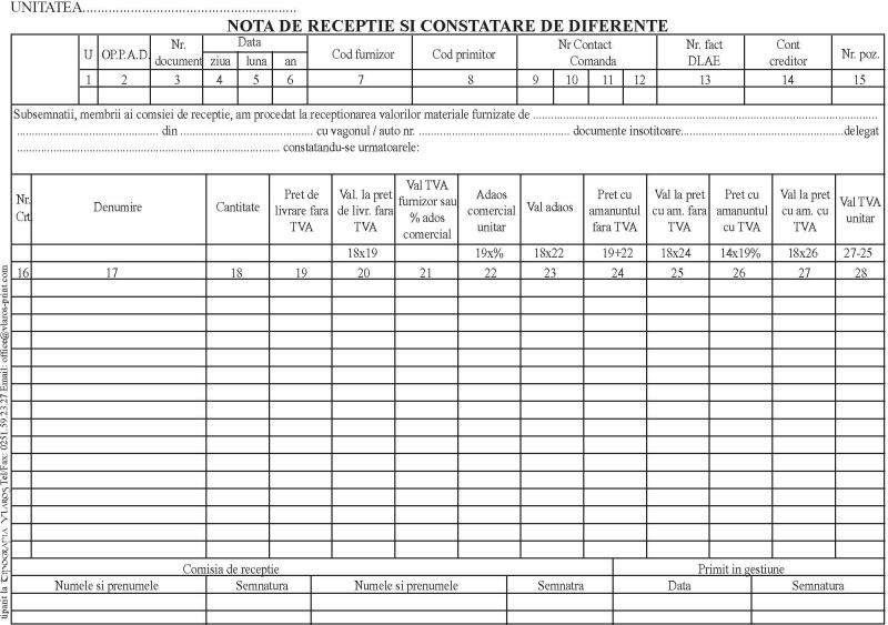 Nota de receptie si constatare diferente simpla alt model (Formular ...