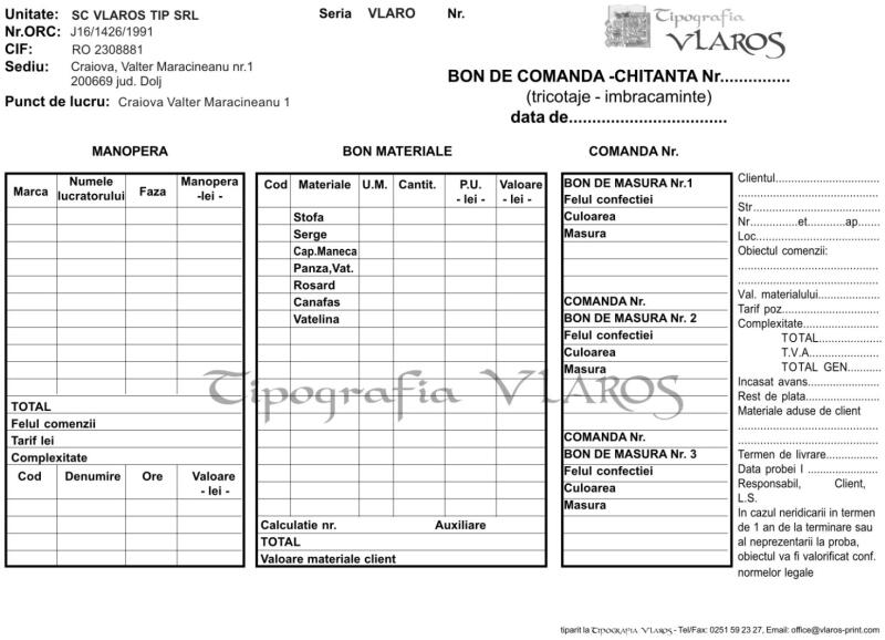 Bon de comanda chitanta imbracaminte tricotaje autocopiativ (Formular ...