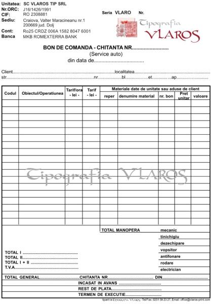 Bon de comanda chitanta service personalizat color (Formular) - Preturi