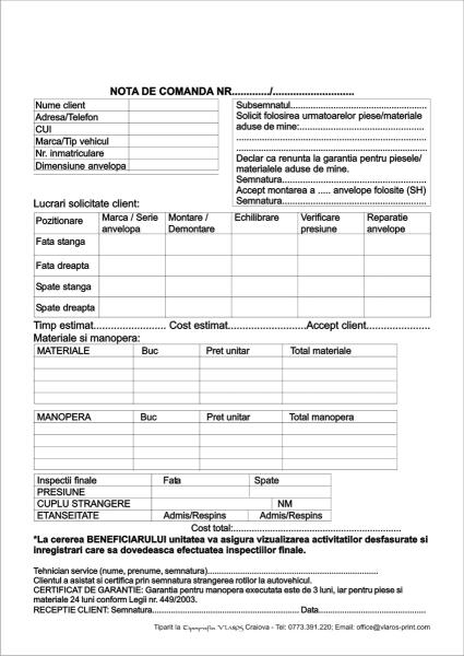 Nota comanda chitanta service auto vulcanizare A5 autocopiativ 2ex ...