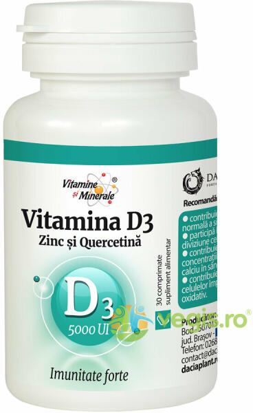 DACIA PLANT Vitamina D3 (5000UI) cu Zinc si Quercetina 30cpr (Suplimente nutritive) - Preturi