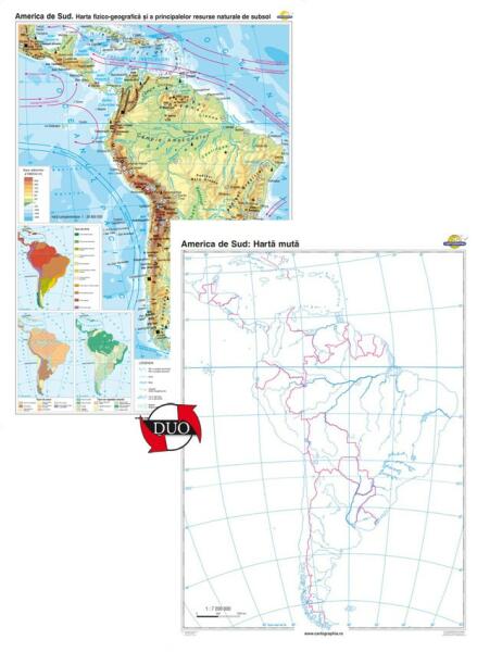 America de Sud. Harta fizico-geografică şi a principalelor resurse ...