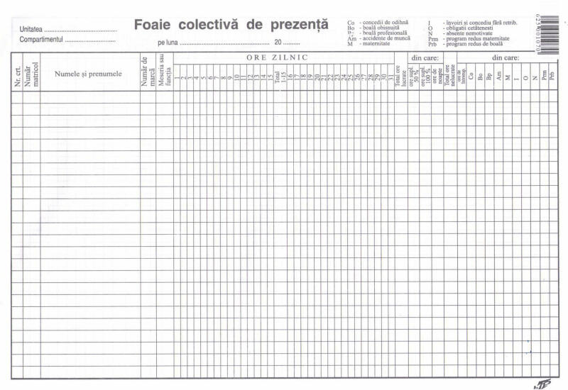 Foaie colectiva de prezenta, A4 (Formular) - Preturi