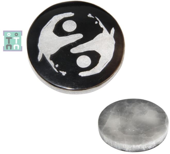 Suport Grid pentru Reincarcare din Selenit Alb Gravat Cerc - Yin Yang ...