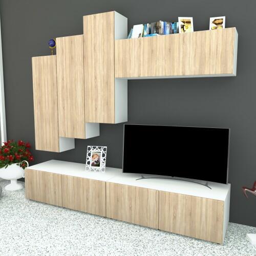 Spectral Mobila Living Armonia V3 MDF Sonoma - cu sistem "PUSH TO OPEN ...