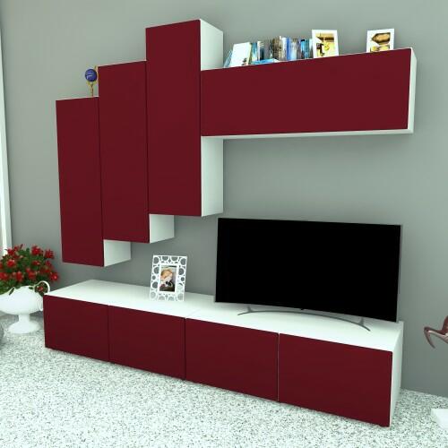 Spectral Mobila Living Armonia V3 MDF Rosu - cu sistem "PUSH TO OPEN ...